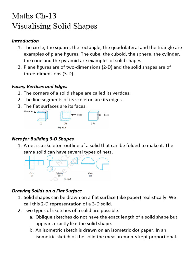 Maths Ch-13 Visualising Solid Shapes | PDF