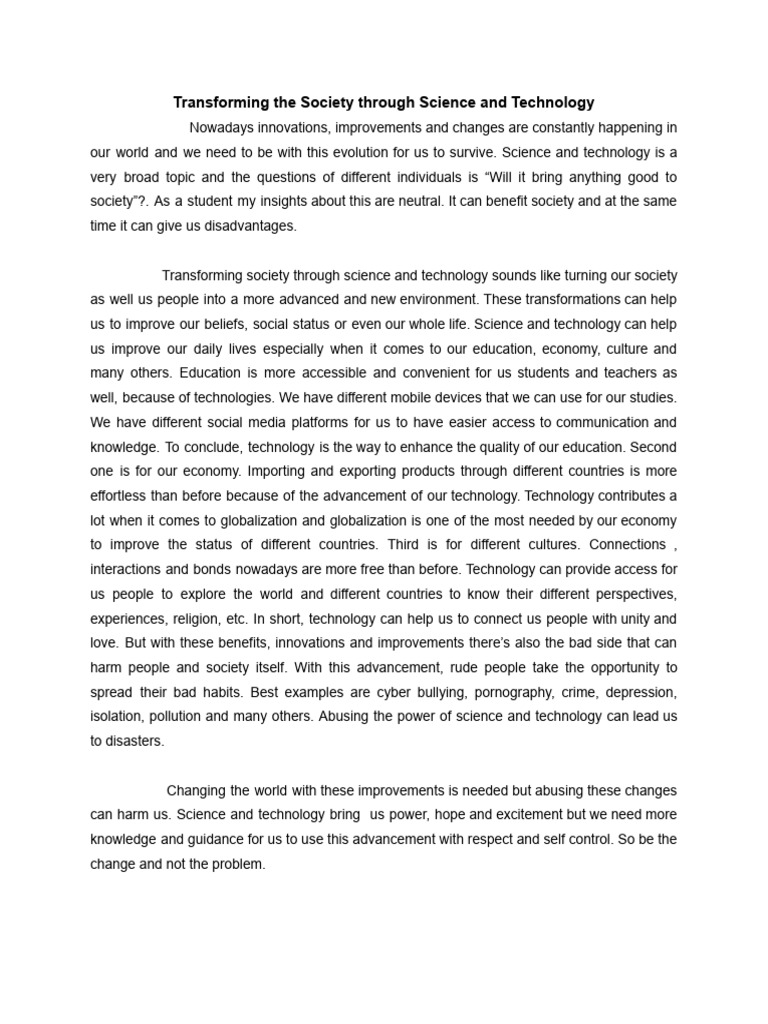 Students on Tech's Societal Impact | PDF | Science | Society