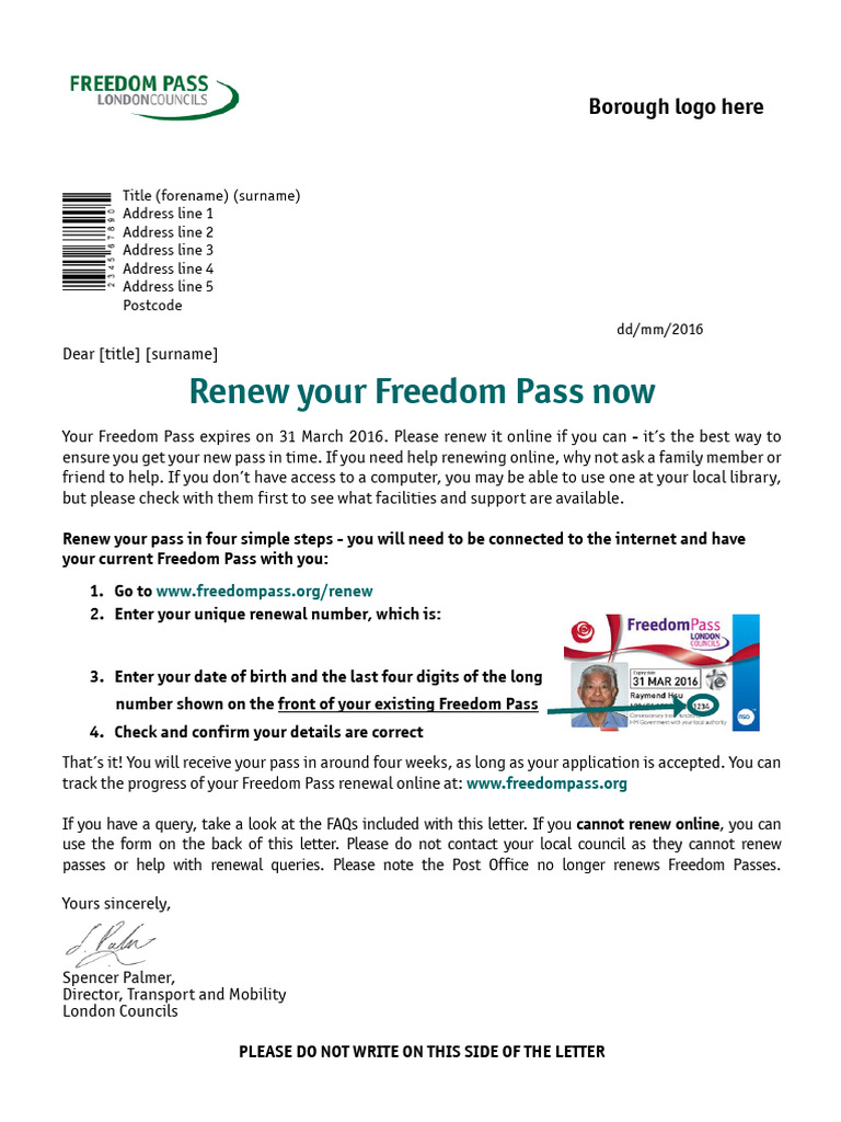 Freedom Pass Letter and Form 2016 Reissue for ESP V3 | PDF
