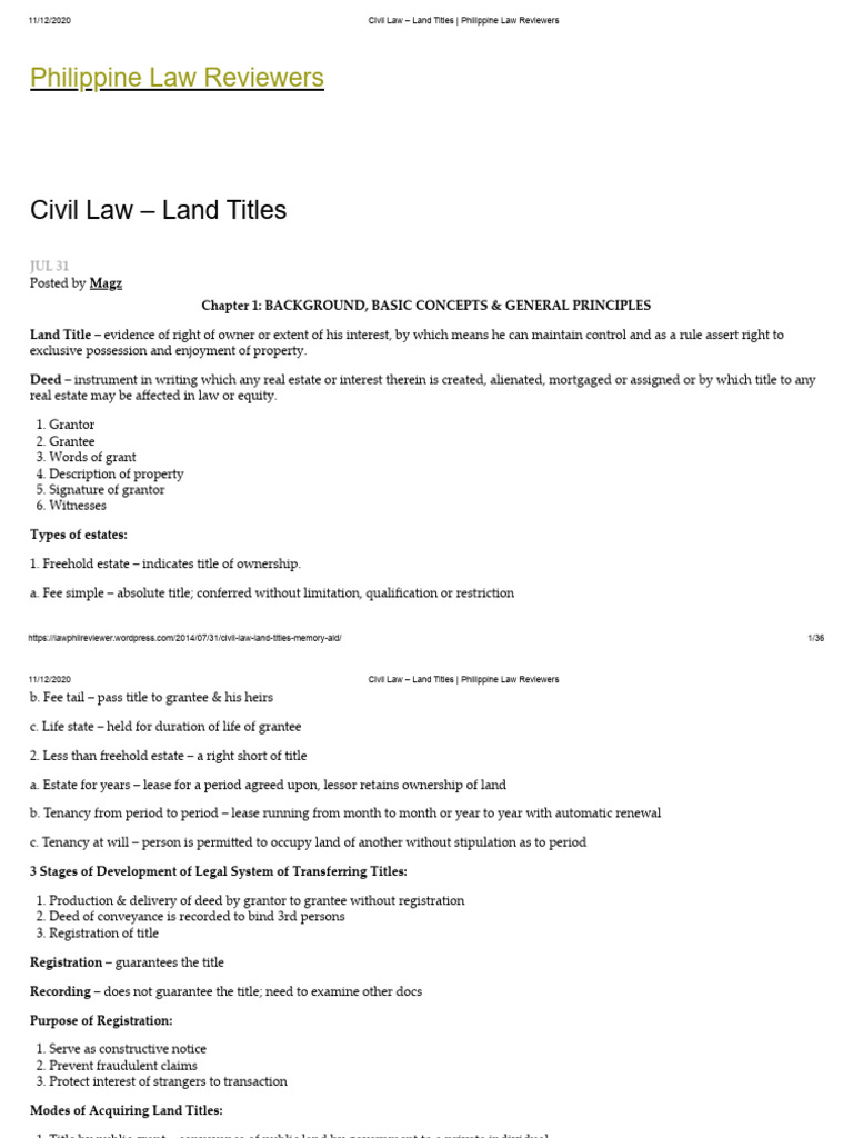 Civil Law - Land Titles - Philippine Law Reviewers | PDF | Mortgage Law ...