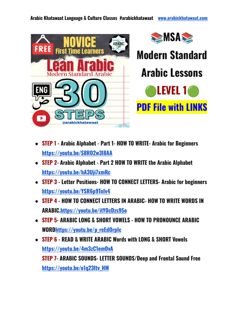 ? MSA - Modern Standard Arabic Videos - ?level 1? | PDF | Arabic | Verb