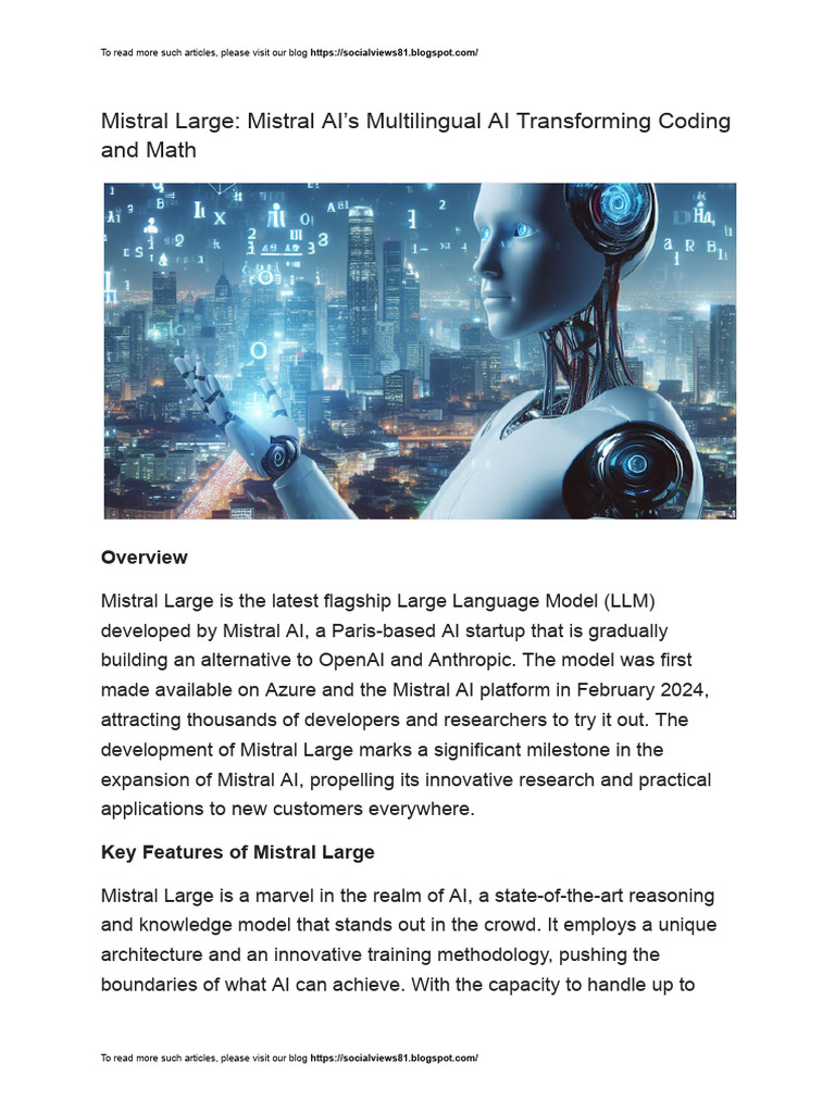 Mistral Large: Mistral AI's Multilingual AI Transforming Coding and Math | PDF | Artificial ...