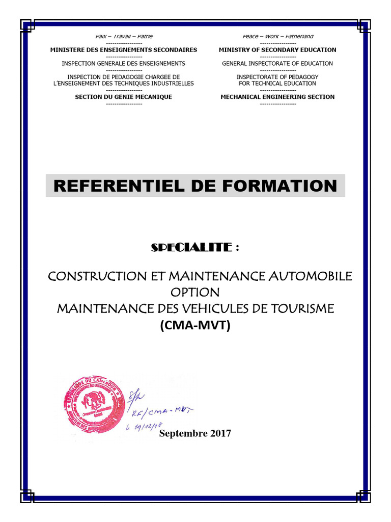 Reférentiel de Formation CMA-MVT - Cachet | PDF