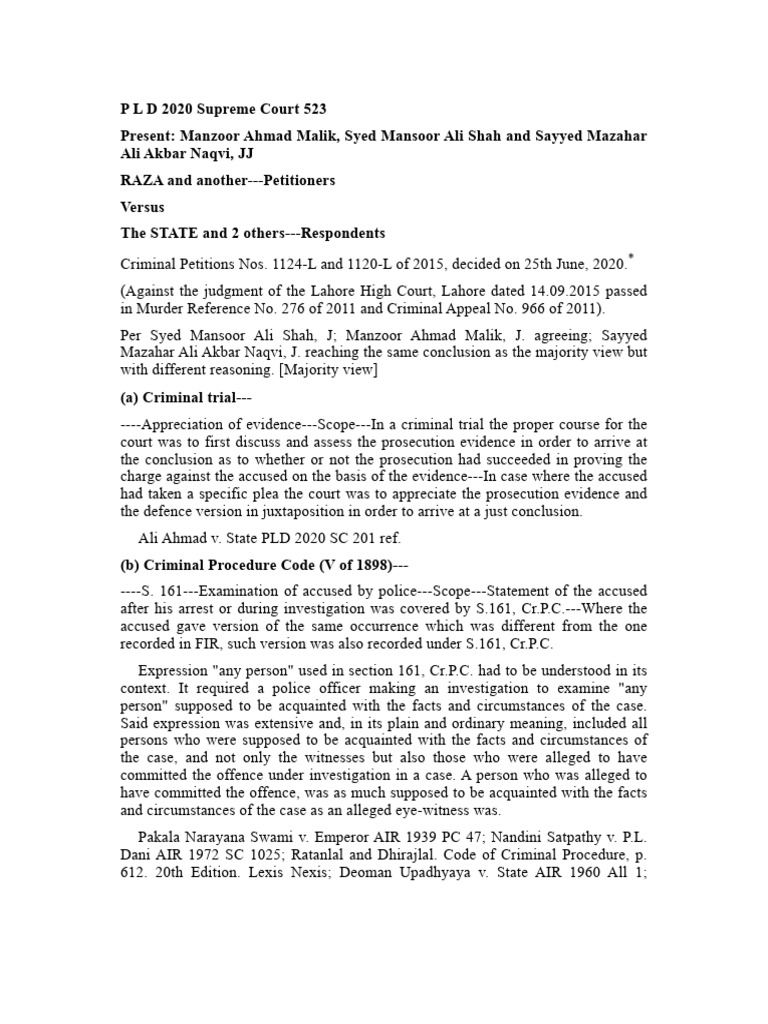 P L D 2020 Supreme Court 523 | PDF | Confession (Law) | Criminal Procedure In South Africa