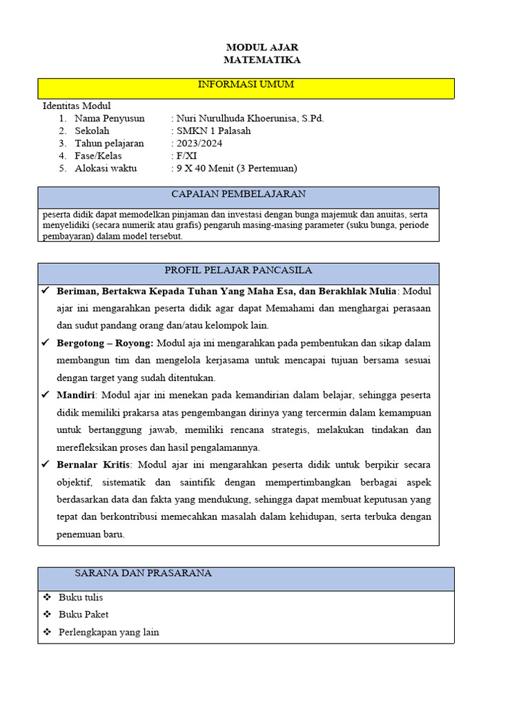 Modul Ajar Bunga Majemuk Dan Anuitas Pdf