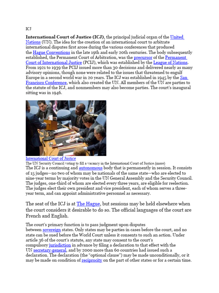 International Court of Justice (ICJ), The Principal Judicial Organ of The | PDF | Judiciaries ...