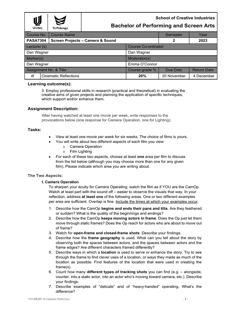 7304 BRIEF-4f Cinematic Reflections | Download Free PDF | Feeling | Camera