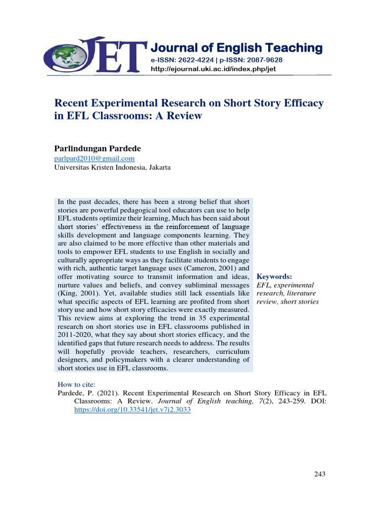 Short Story Efficacy in EFL Classrooms | PDF