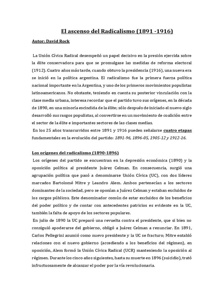 El Ascenso Del Radicalismo (1891-1916) | PDF | Gobierno