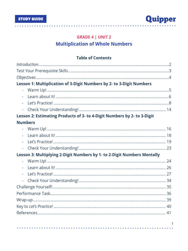 Math Unit 2 Q1 Multiplication of Whole Numbers | PDF | Multiplication ...