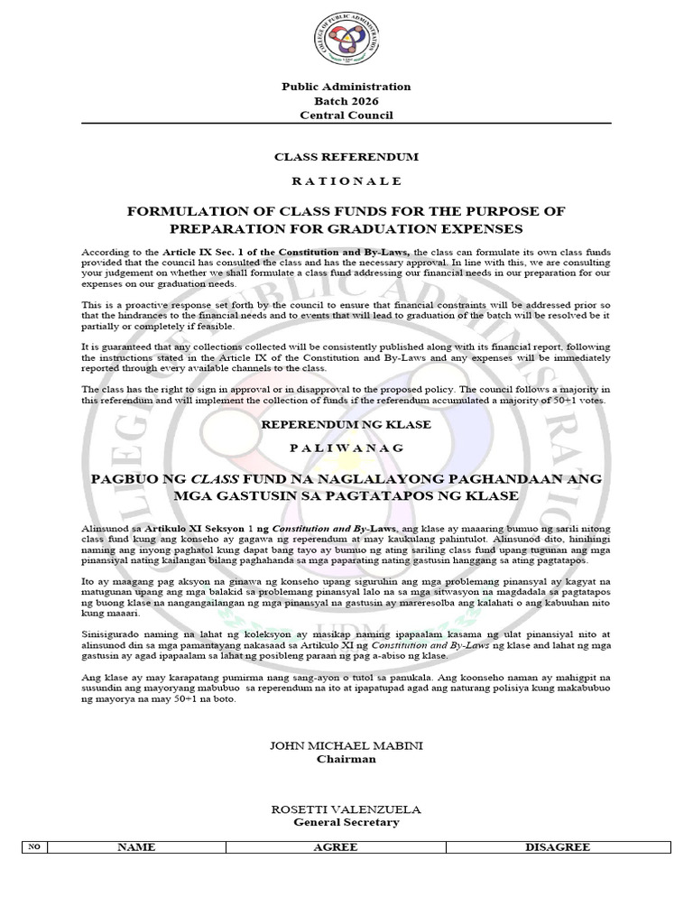 Sample Class Referendum | PDF
