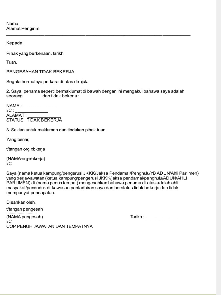 Dokumen - Tips - Surat Pengesahan Tidak Bekerja Ibu Bapa | PDF