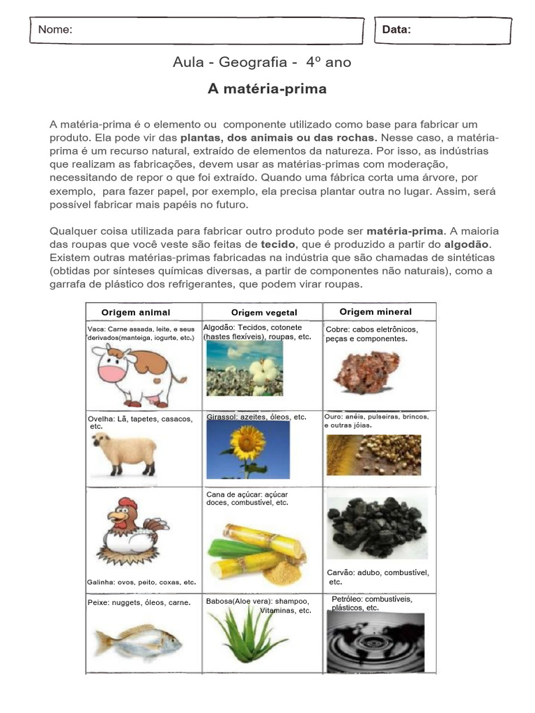 Aula Geografia - A Matéria Prima | PDF