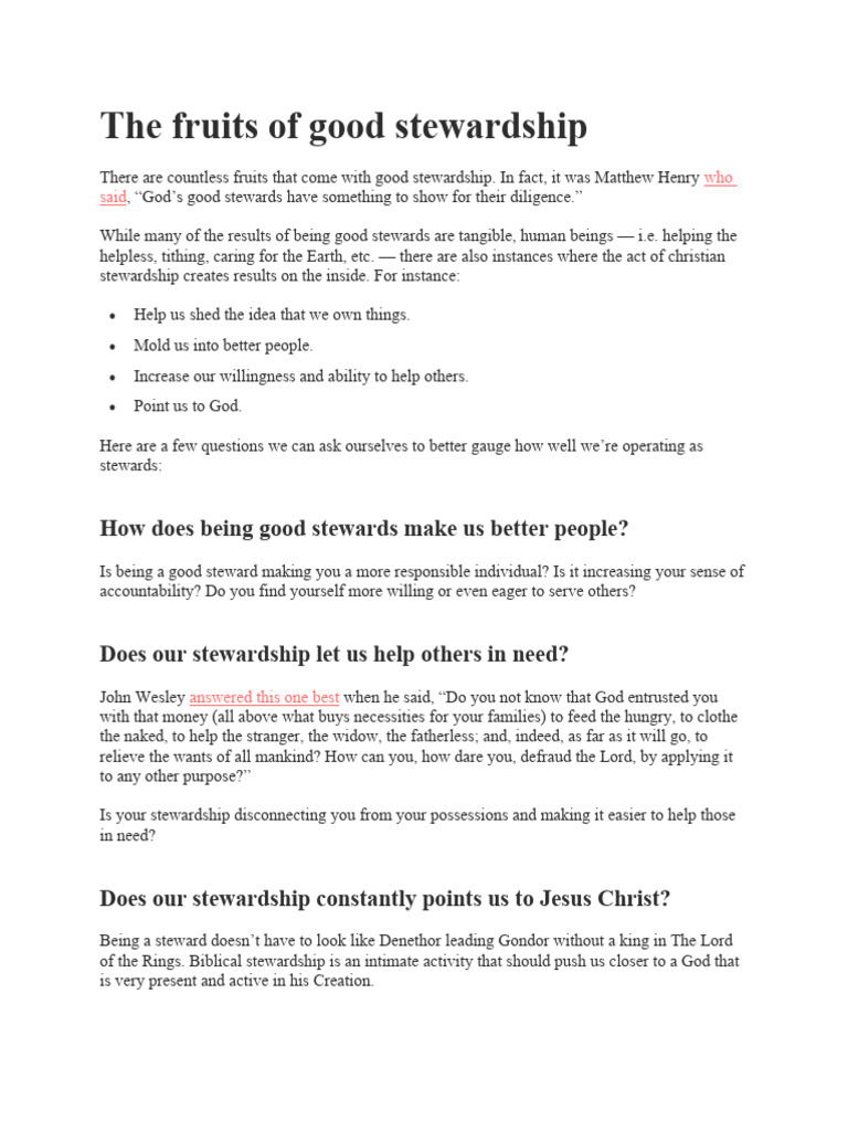 The Fruits of Good Stewardship | PDF | Genesis Creation Narrative ...