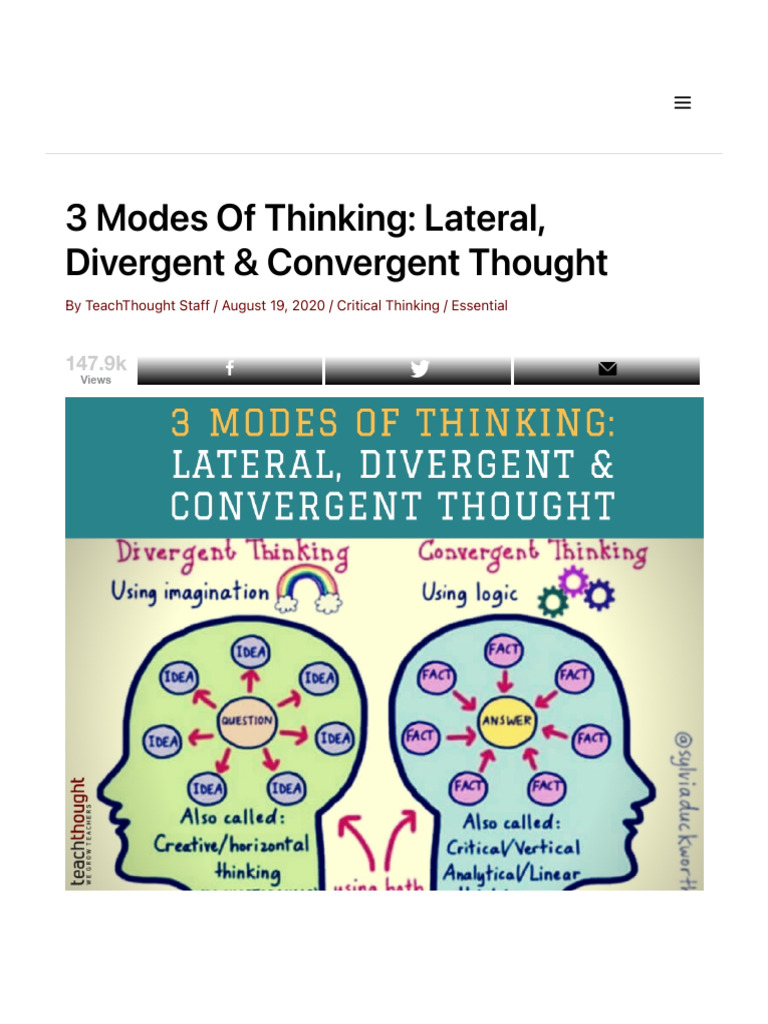 3 Modes of Thinking - Lateral, Divergent & Convergent Thought | PDF