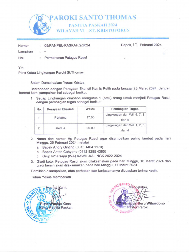 Surat Permohonan Petugas Rasul | PDF