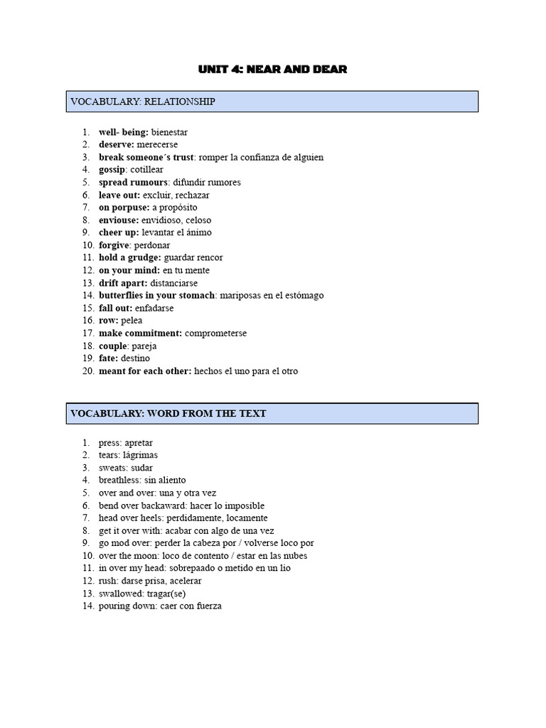 Unit 4 - Near and Dear | PDF