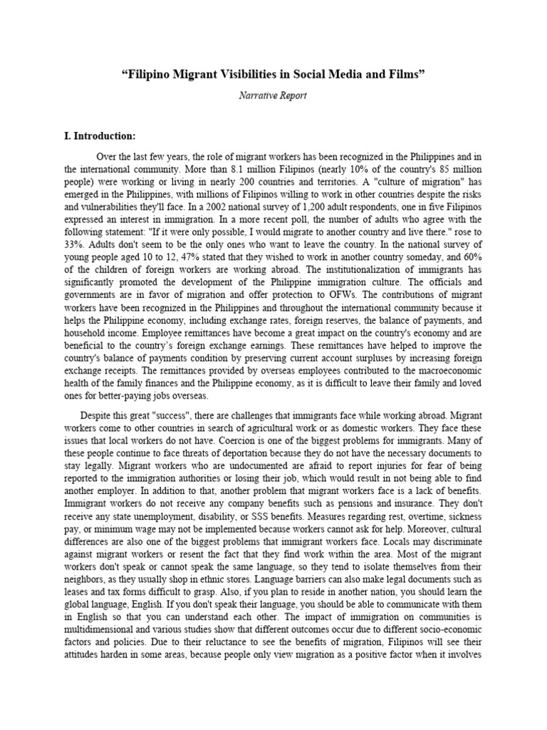 Narrative Report | PDF | Migrant Worker | Immigration