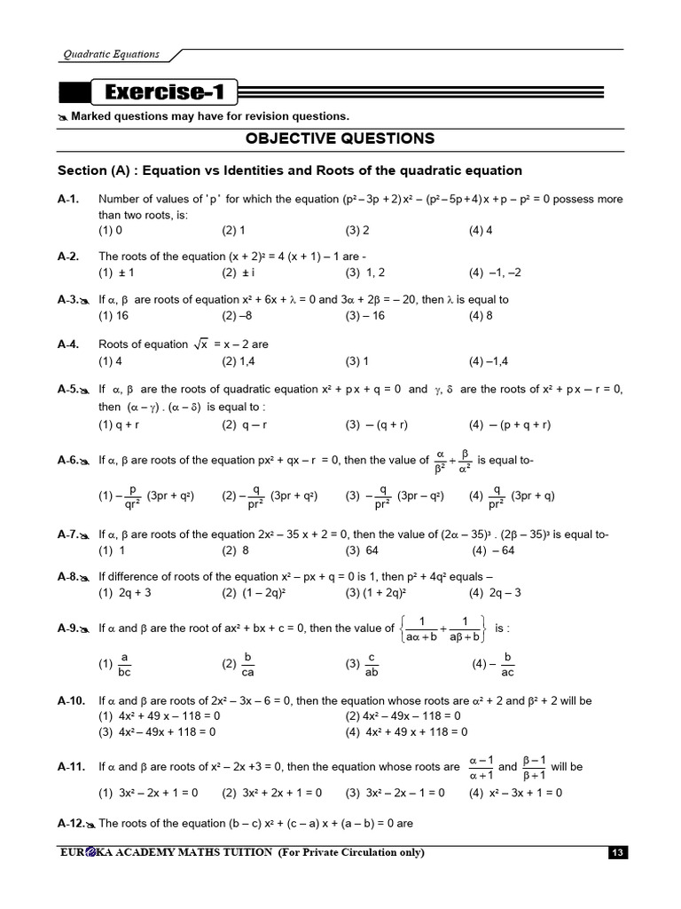 1.2 Quadratic Equation (Questions) | Download Free PDF | Quadratic ...