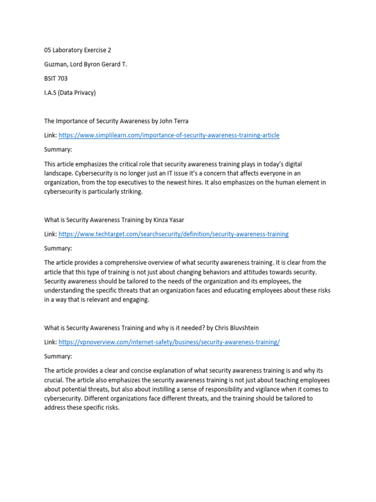 Guzman - BSIT703 - 05 Laboratory Exercise 2 Reflection - I.A.S Data Privacy | PDF | Career ...
