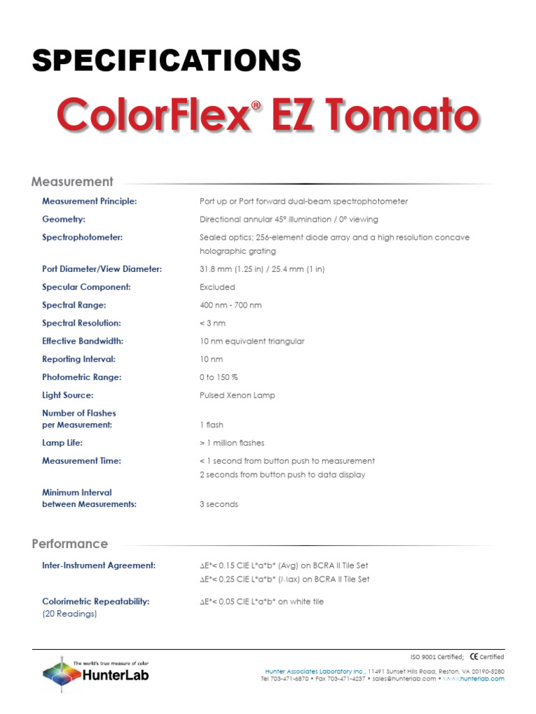 Colorflex Ez Tomato Specifications | PDF
