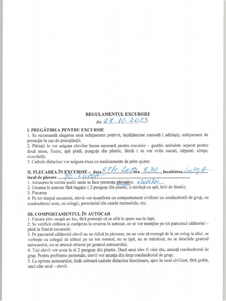 Regulament Excursie | PDF