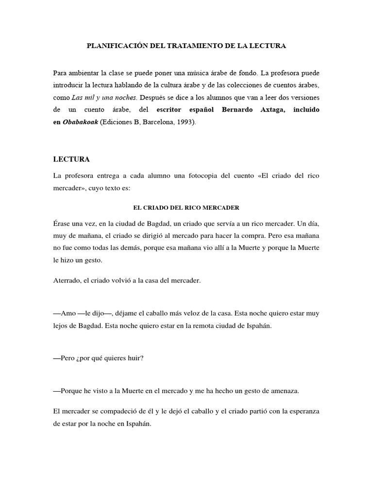 Lectura 6. El Criado Del Rico Mercader - Texto Narrativo | PDF