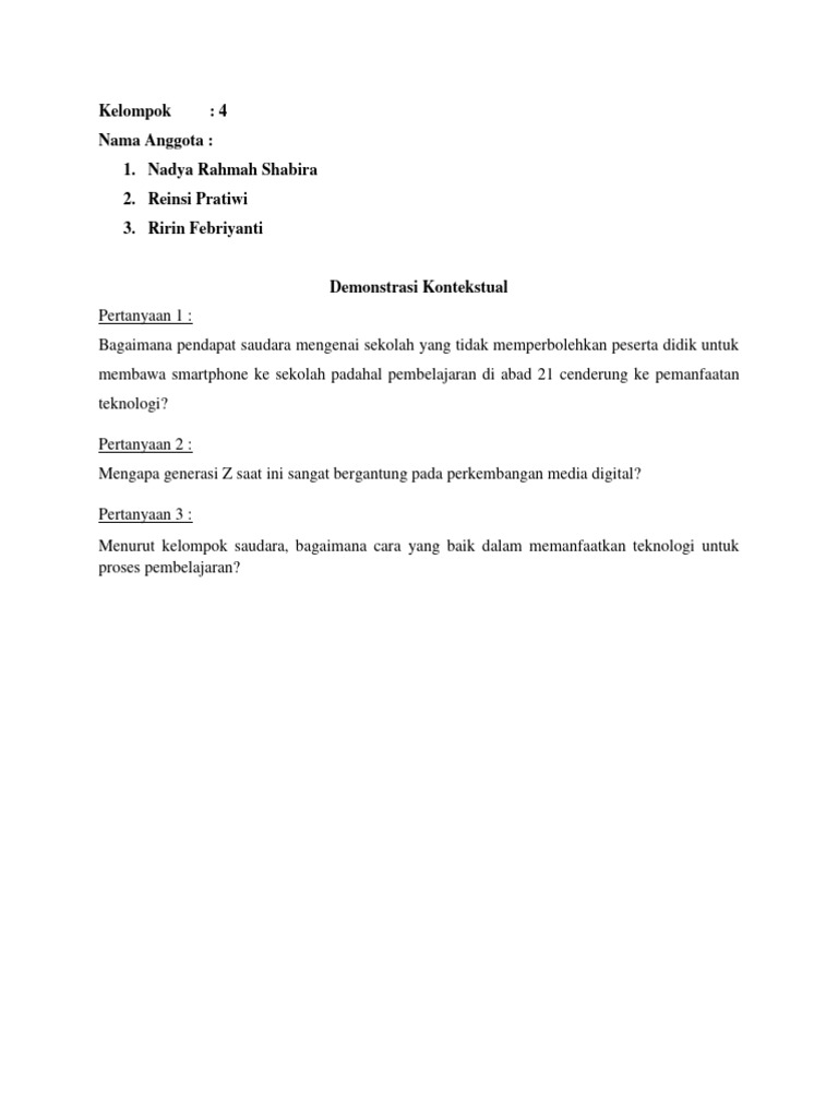Kelompok 4 - Demonstrasi Kontekstual - TBPP Topik 1 | PDF