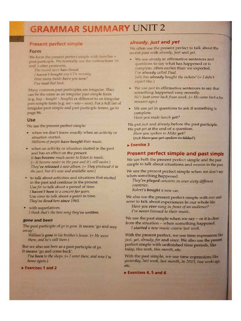 Grammar Summary Unit2 | PDF