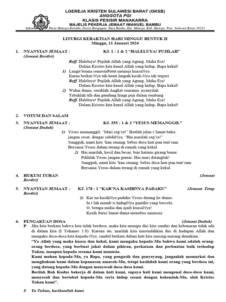 Liturgi Kebaktian Minggu Bentuk II 11-02-2024 | PDF Liturgi Kebaktian Minggu Bentuk II 11-02-2024 | PDF