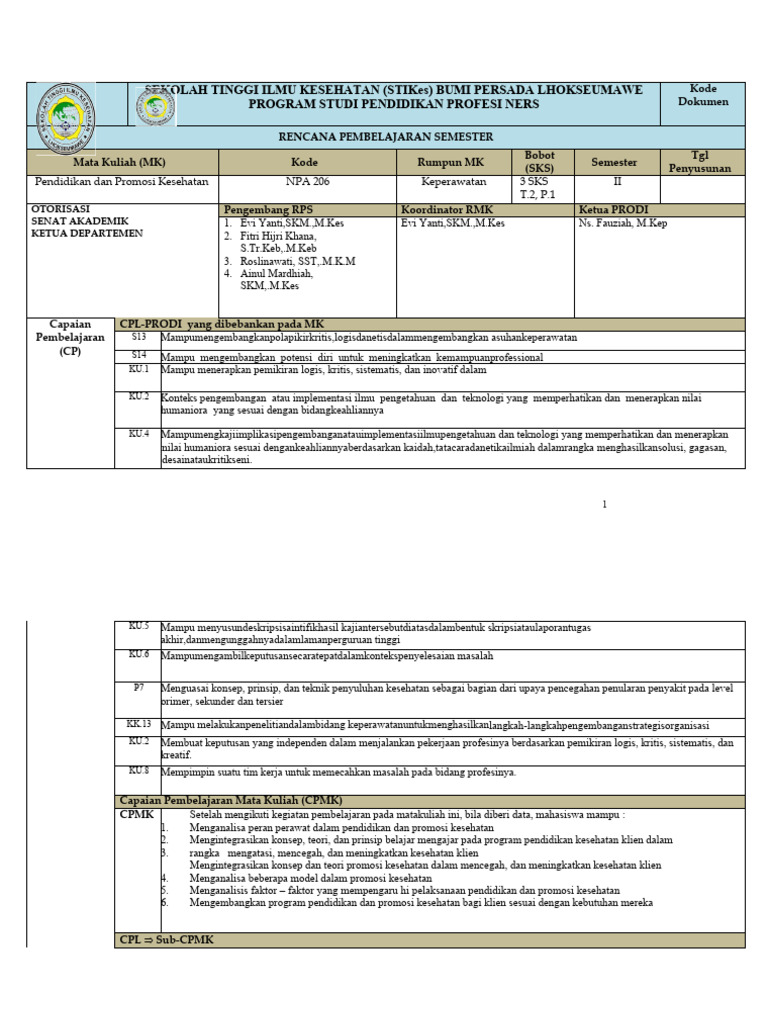 RPS PROMKES - Fix | PDF | Karier & Perkembangan | Sains & Matematika