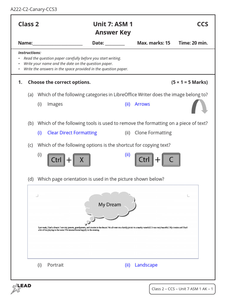 Class2 - CCS - ASM-1 - AnswerKey 5526 | PDF | Computing | Software