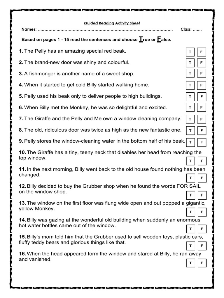 Chapter Book Activity Sheet 2 T or F | PDF