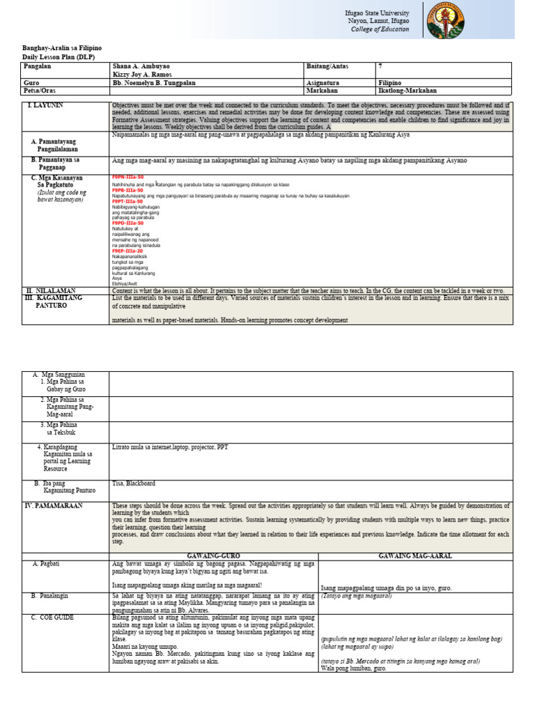Lessonplan Parabula Ifsu Format | PDF