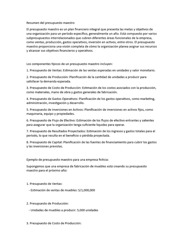 Presupuesto Maestro Con Ejemplo | PDF | Presupuesto | Economias