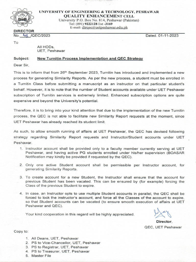 New Turnitin Process Implementation & QEC Strategy | PDF