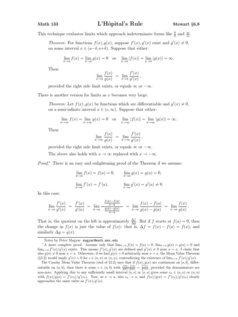 6 8 LHopitals Rule PDF Real Analysis Analysis