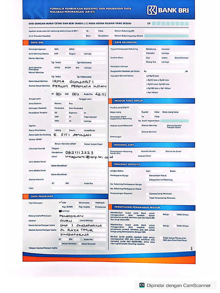 Contoh Pengisian Form Ar 01 | PDF