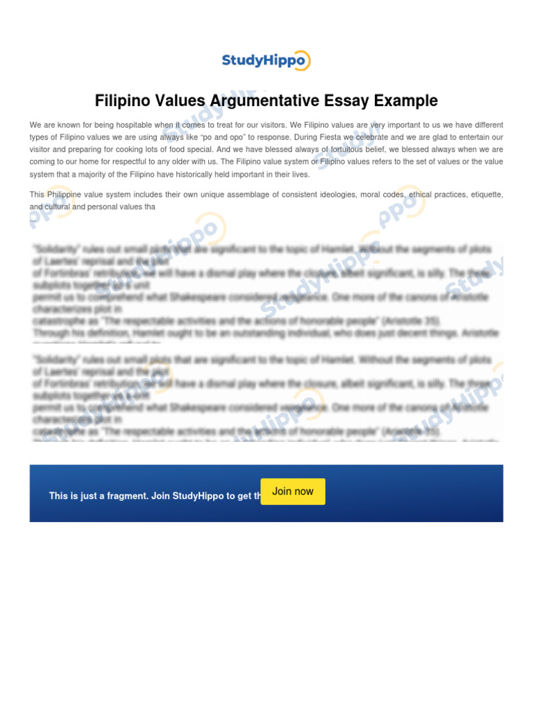 Filipino Values Argumentative Essay Example | PDF | Value (Ethics ...