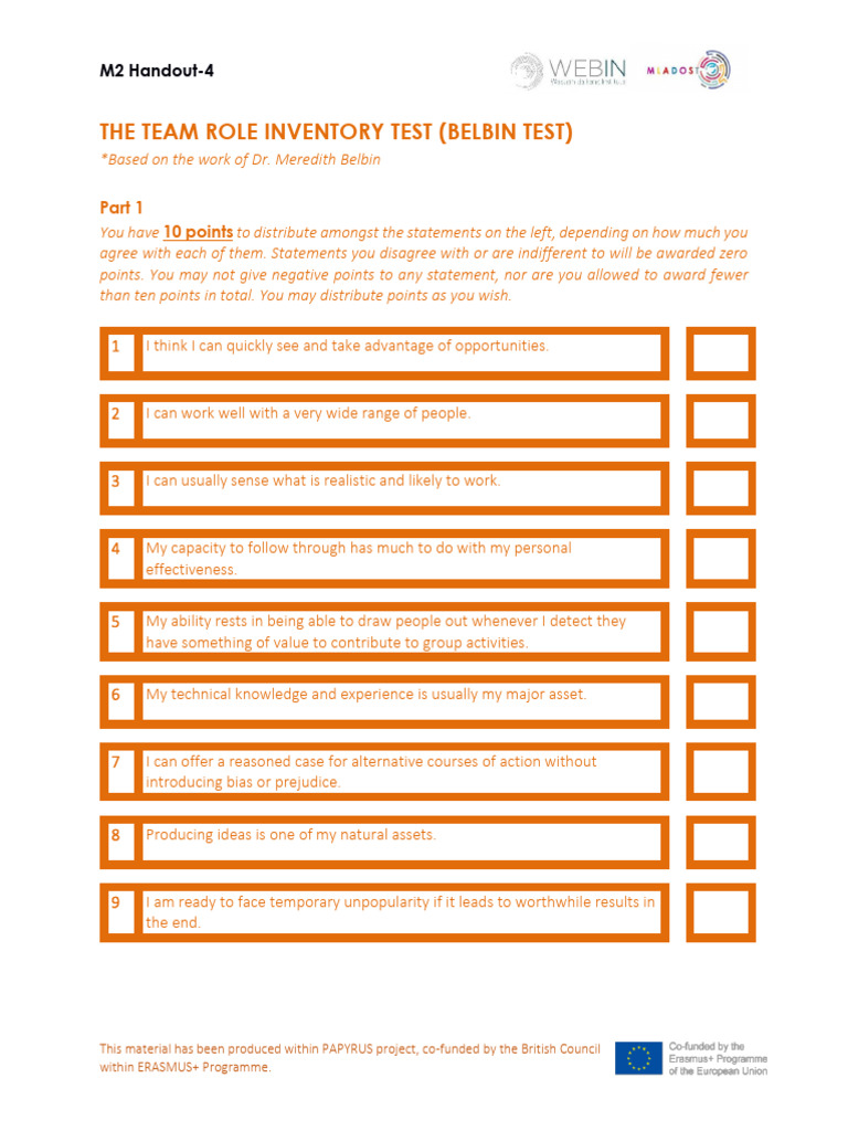Belbin Test | PDF | Thought | Cognitive Psychology