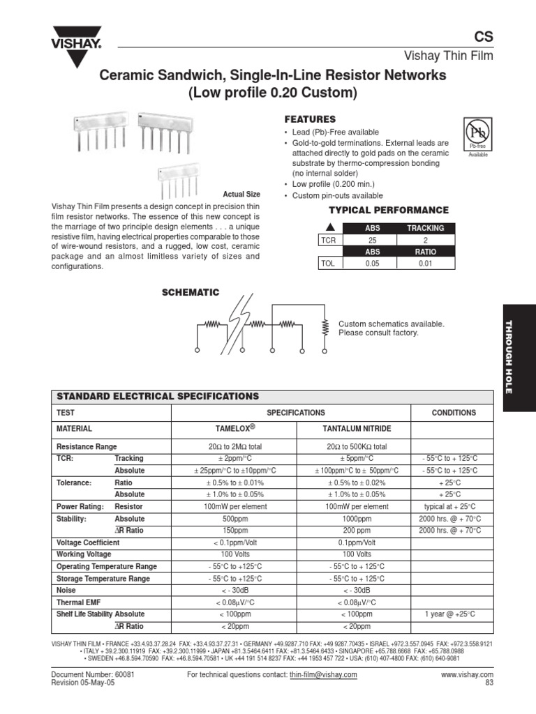 CS Ceramic Sandwich, Single-In-Line Resistor Networks (Low Profile 0.20 Custom) | PDF | Resistor ...