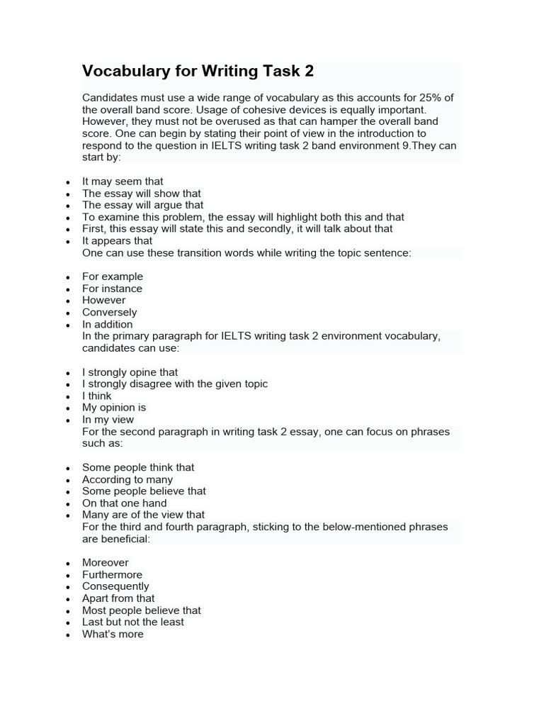 Vocabulary For Writing Task 2 | PDF