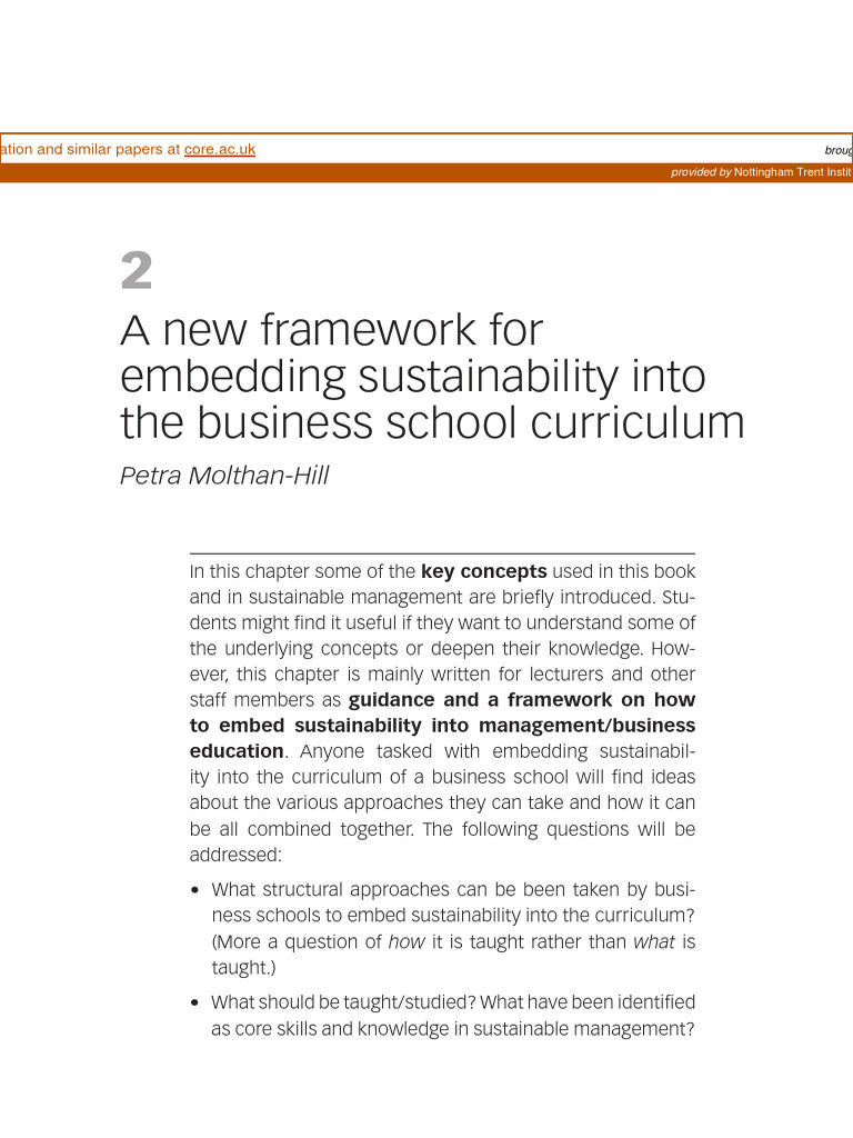 A New Framework For Embedding Sustainability Into The Business School ...