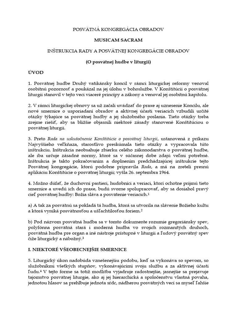MUSICAM-SACRAM Inštrukcia Rady A Kongregácie Obradov | PDF