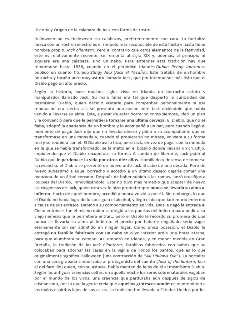 Historia y Origen de La Calabaza de Jack Con Forma de Rostro | PDF ... Historia y Origen de La Calabaza de Jack Con Forma de Rostro | PDF ...