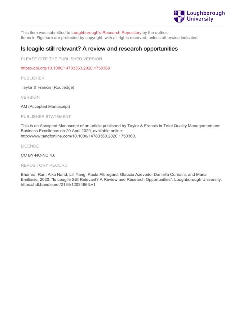 Leagile - Ran TQM - 26 - 03 - 20 Revision | PDF | Lean Manufacturing ...