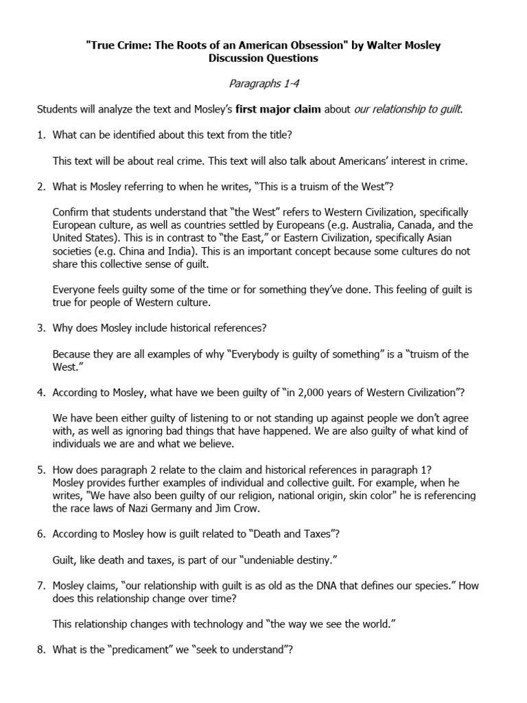 True Crime Discussion Questions - Key | PDF | Social Science