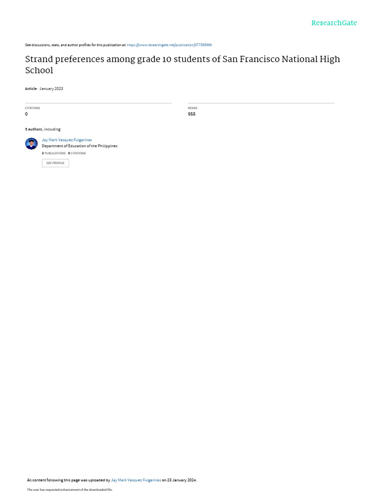 Strand Preferences Among Grade 10 Students of San Francisco National ...