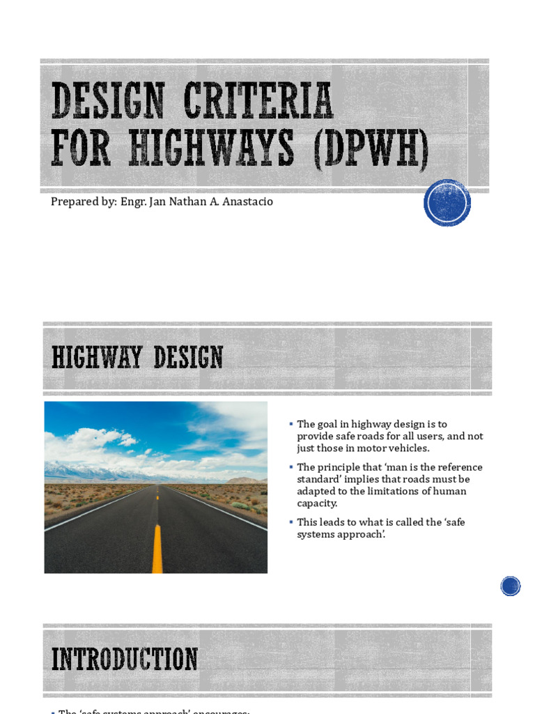 DPWH Road Design Standards Overview | PDF | Lane | Road