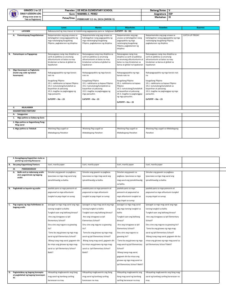 Grade 5 DLL ESP 5 Q3 Week 3 | PDF